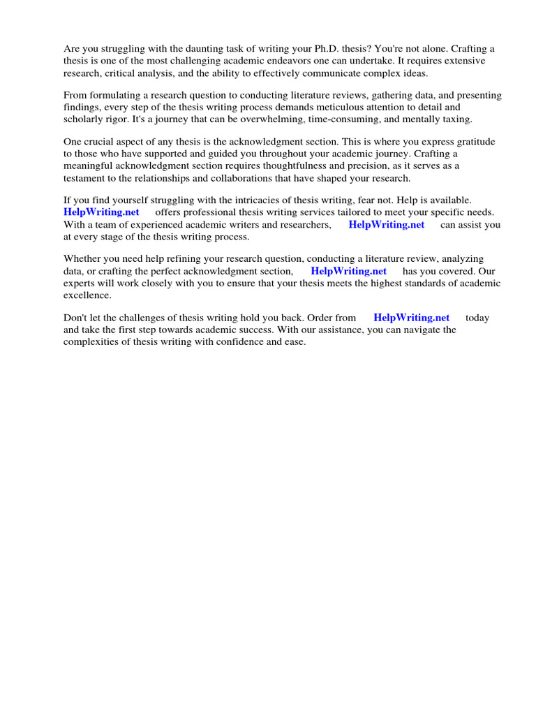 Acknowledgement For PHD Thesis Example | PDF | Thesis | Doctor Of ...