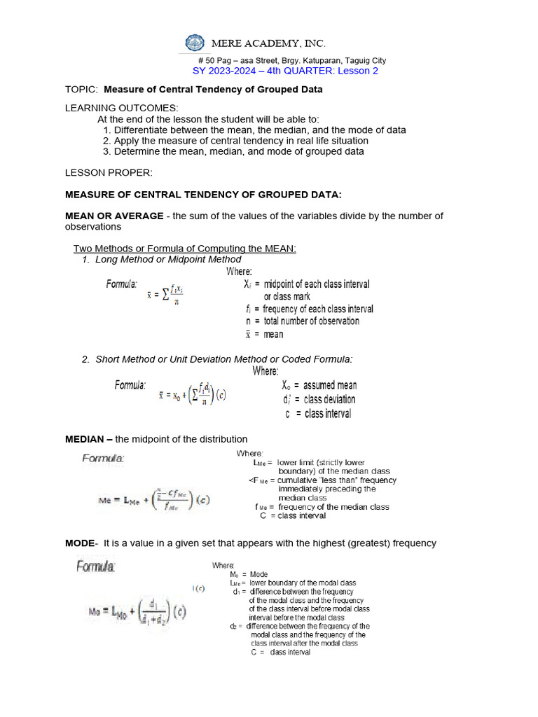Lesson 4 2 MCT Grouped Data | PDF