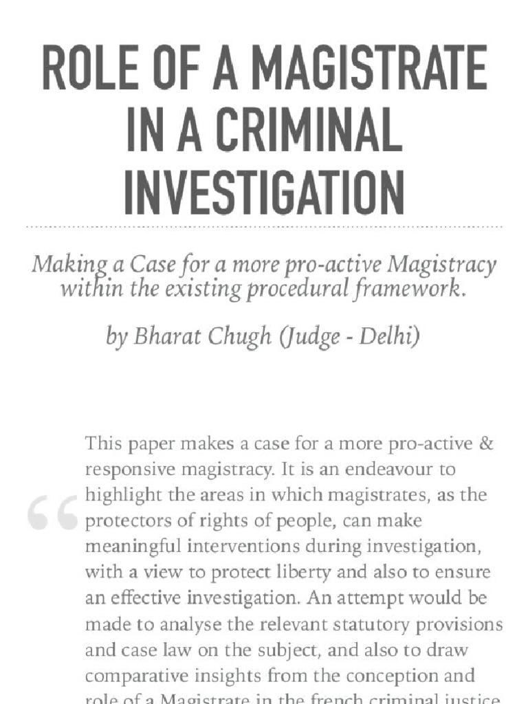 ROLE of MAGISTRATE in CRIMINAL INVESTIGATION | PDF