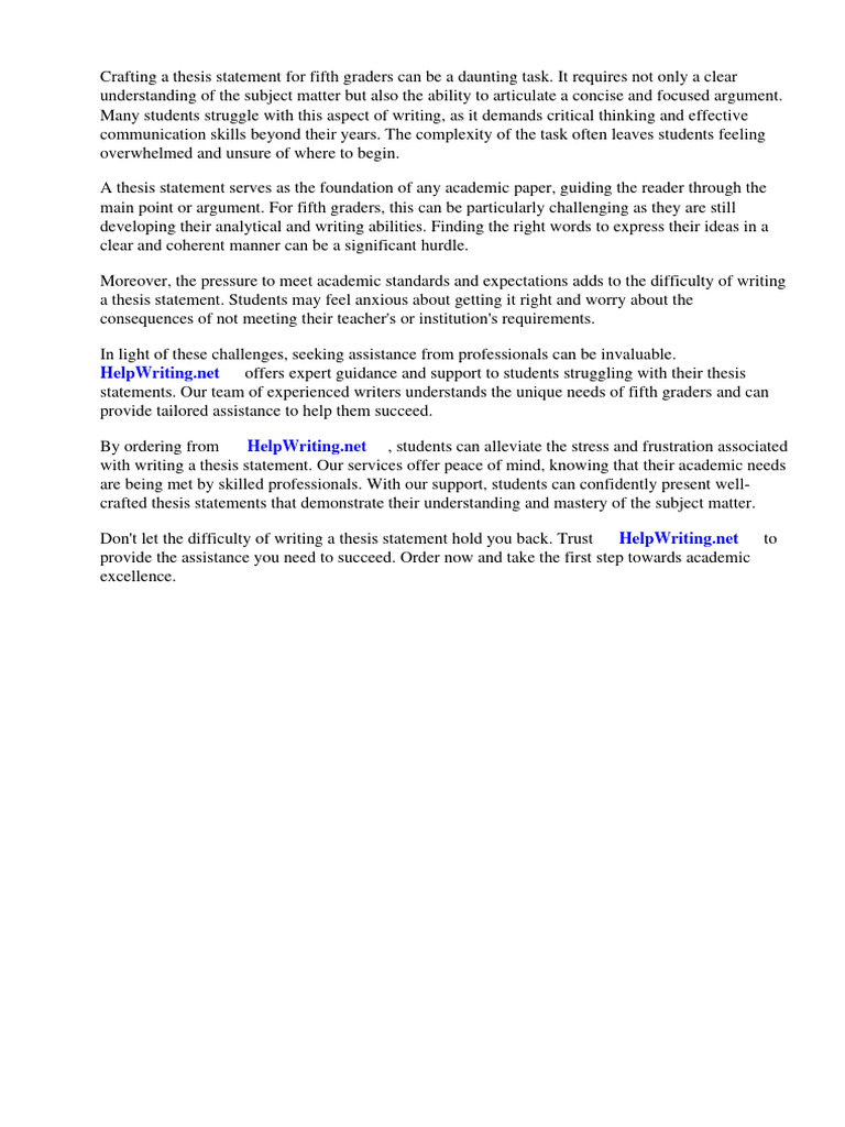Thesis Statement Examples For 5th Graders | PDF | Essays | Thesis