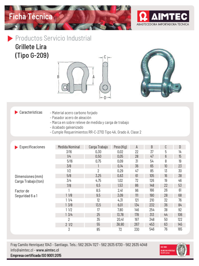 Grilletes Lira: Medidas y Capacidades | PDF | Rieles | Materiales