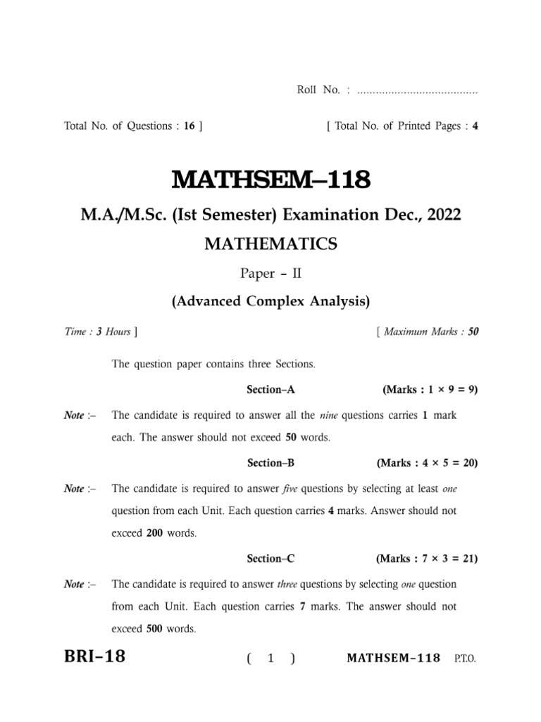 Complex Analysis Question Paper | PDF