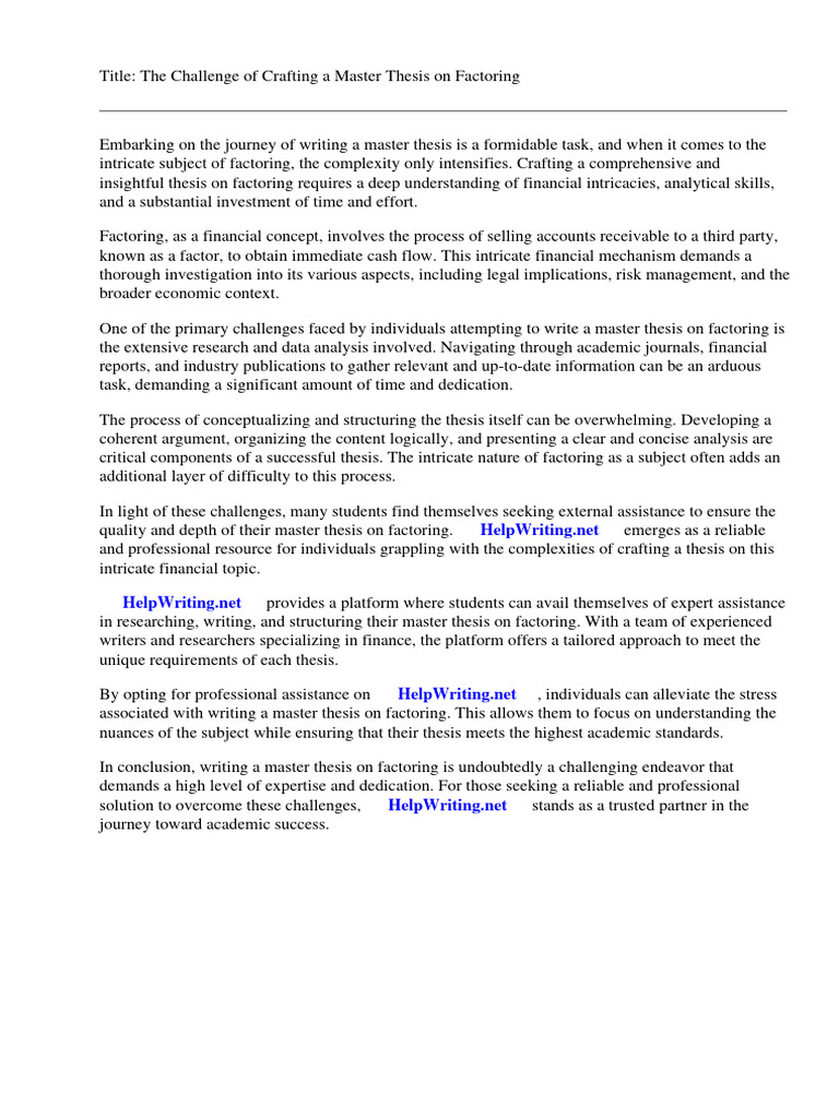 Master Thesis Factoring | PDF | Thesis | Mandatory Palestine