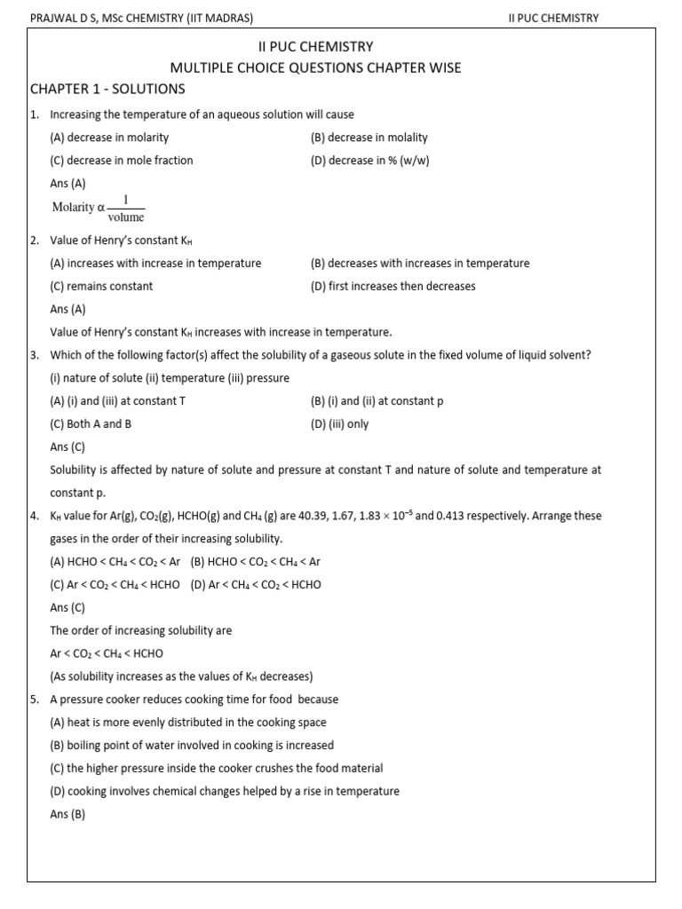 Puc II Chem Mcqs 2024 | PDF | Reaction Rate | Anode