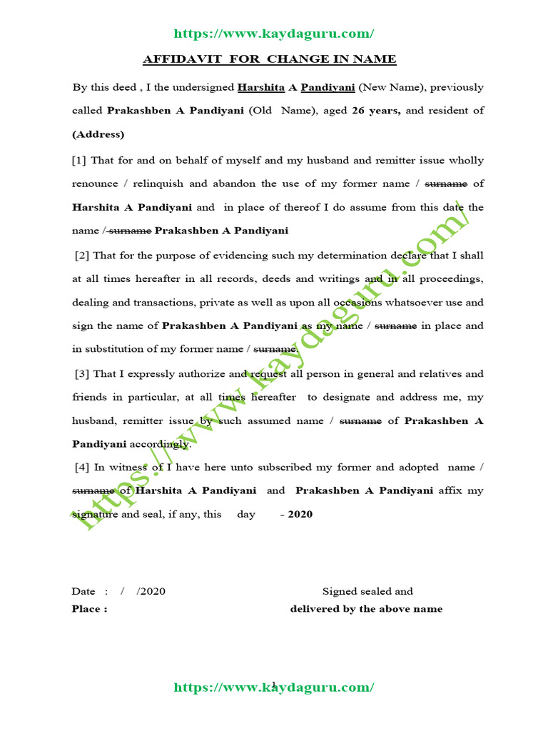 Name Change Affidavit Format | PDF