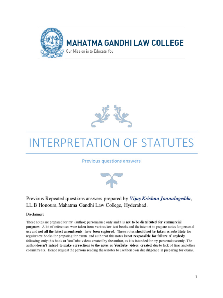 Interpretation of Statutes v3.0 | PDF | Statutory Interpretation ...