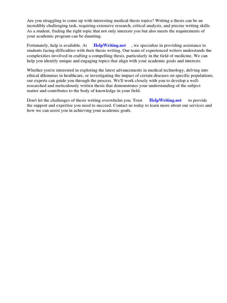 Interesting Medical Thesis Topics | PDF | Thesis | Health Care