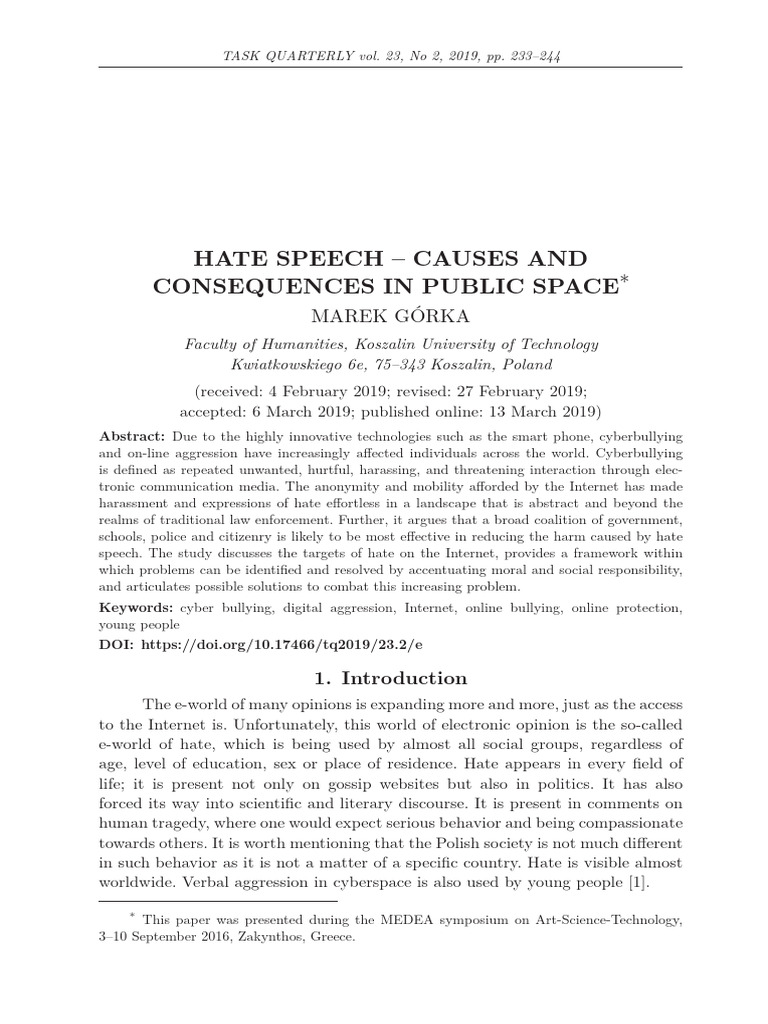 Hate Speech Causes and Consequences | Download Free PDF | Cyberbullying ...