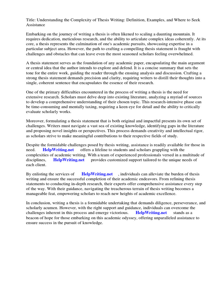 Definition of A Thesis Statement and Examples | PDF | Essays | Thesis