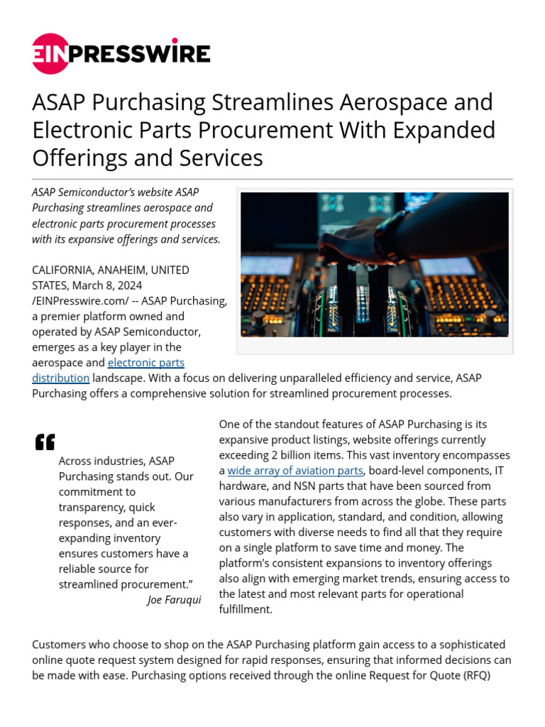 ASAP Purchasing Streamlines Aerospace and Electronic Parts Procurement ...