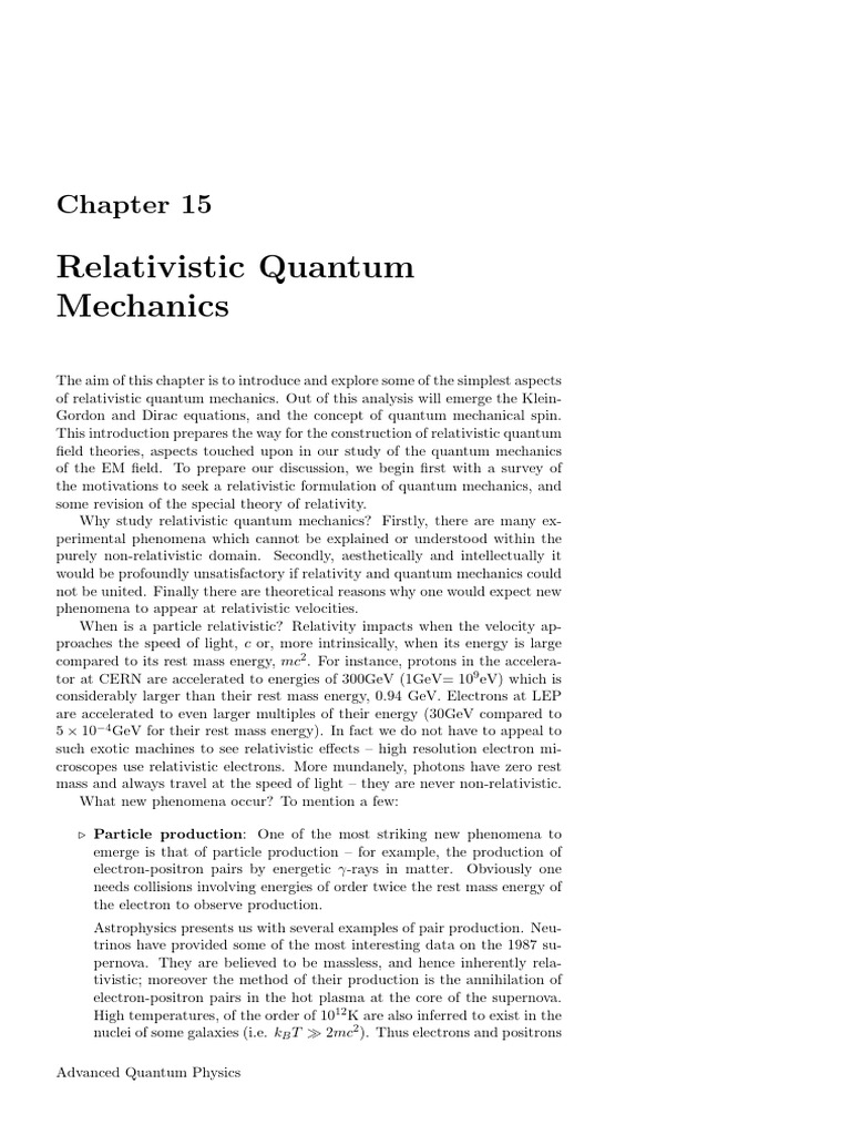 Relativistic QM Notes | PDF | Schrödinger Equation | Special Relativity