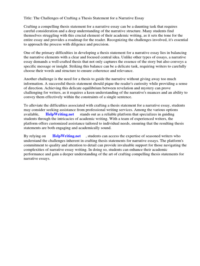 Developing A Thesis Statement For A Narrative Essay | PDF | Essays ...