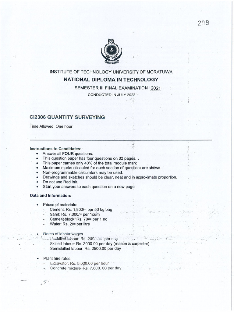 CI 2306 QUANTITY SURVEYING | PDF