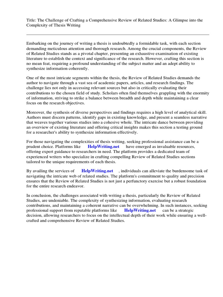 Example Thesis of Review of Related Studies | Download Free PDF ...
