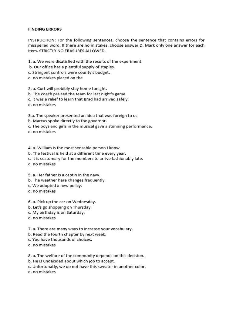 Finding Errors | PDF | Games & Activities | Language Arts & Discipline