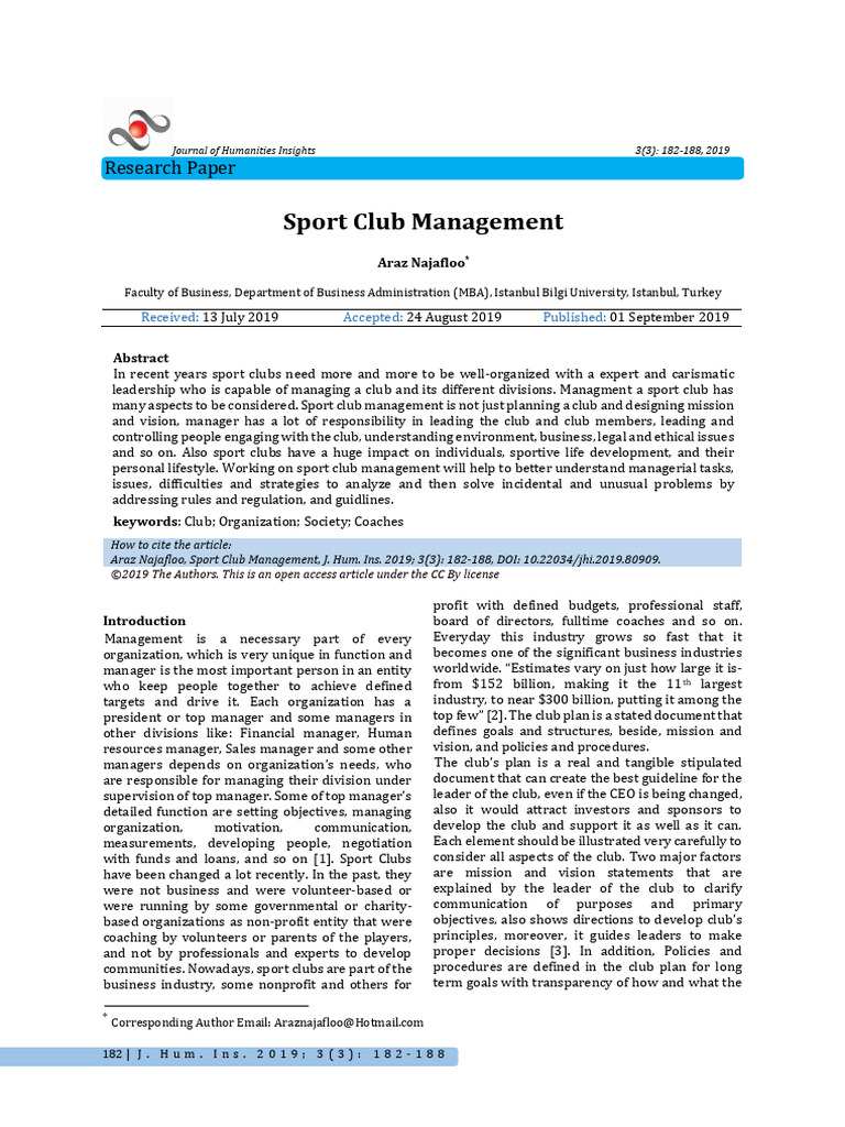 Sport Club Management: Research Paper | PDF