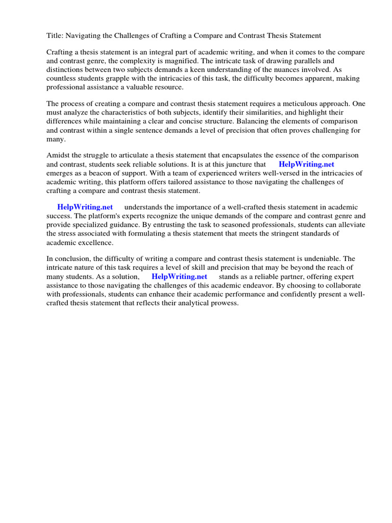 Compare and Contrast Thesis Statement Format | Download Free PDF ...