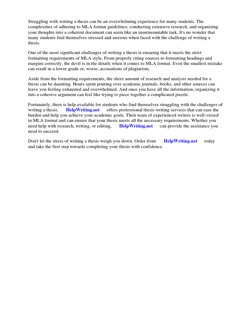 Thesis Mla Format Sample | Download Free PDF | Citation | Apa Style