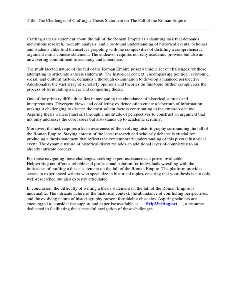 Thesis Statement About The Fall of The Roman Empire | PDF | Ancient ...