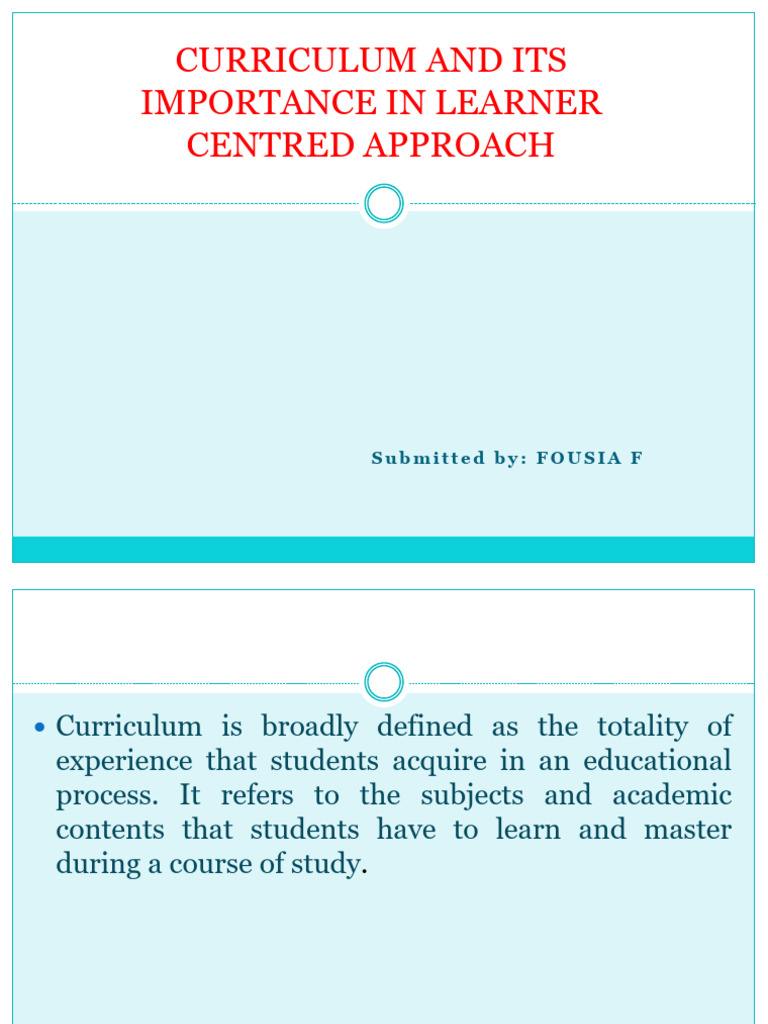 Curriculum and Its Importance in Learner-Centered Approach | PDF ...