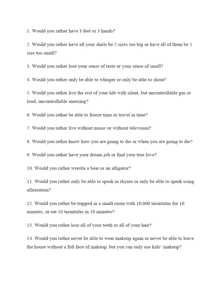 Would You Rather Questions | PDF | Grandparent