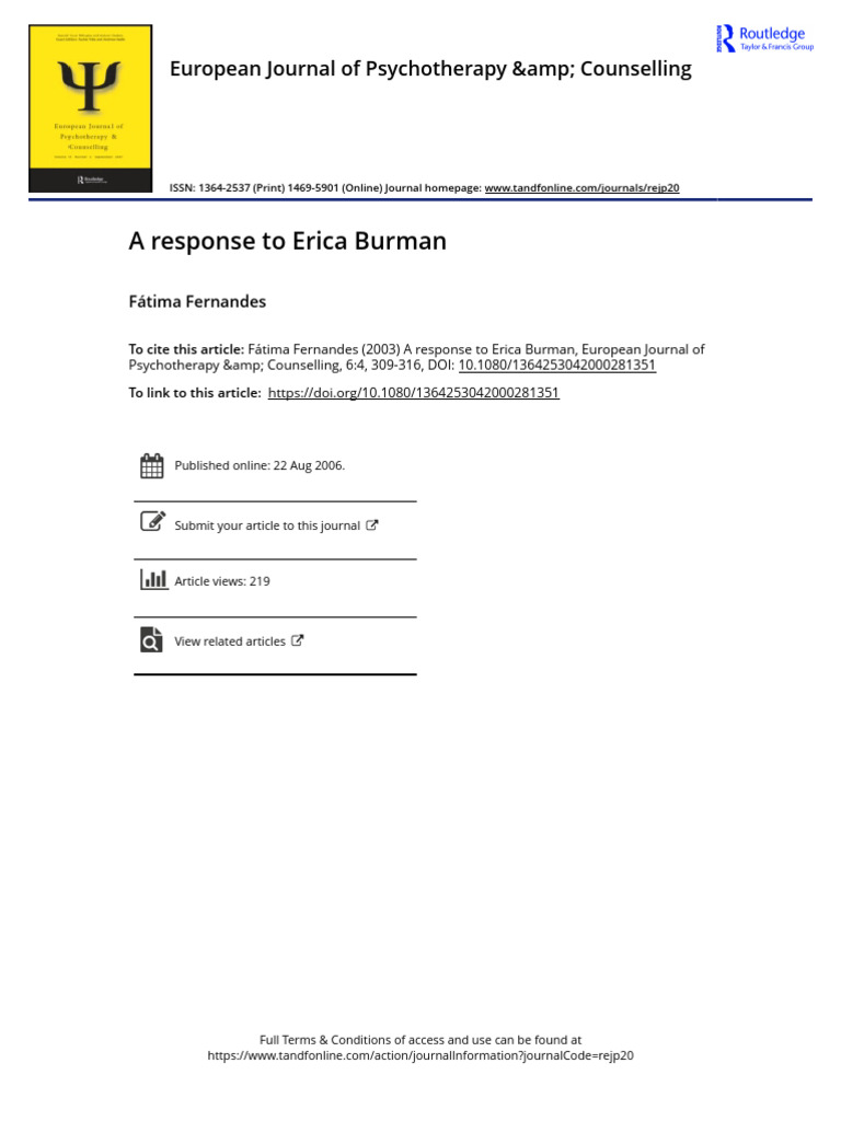 A Response To Erica Burman | PDF | Intersectionality | Psychotherapy