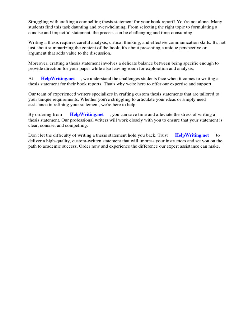 Thesis Statement Examples Book Report | PDF | Essays | Thesis