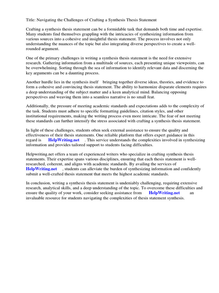 Synthesis Thesis Statement Examples | PDF | Apa Style | Essays