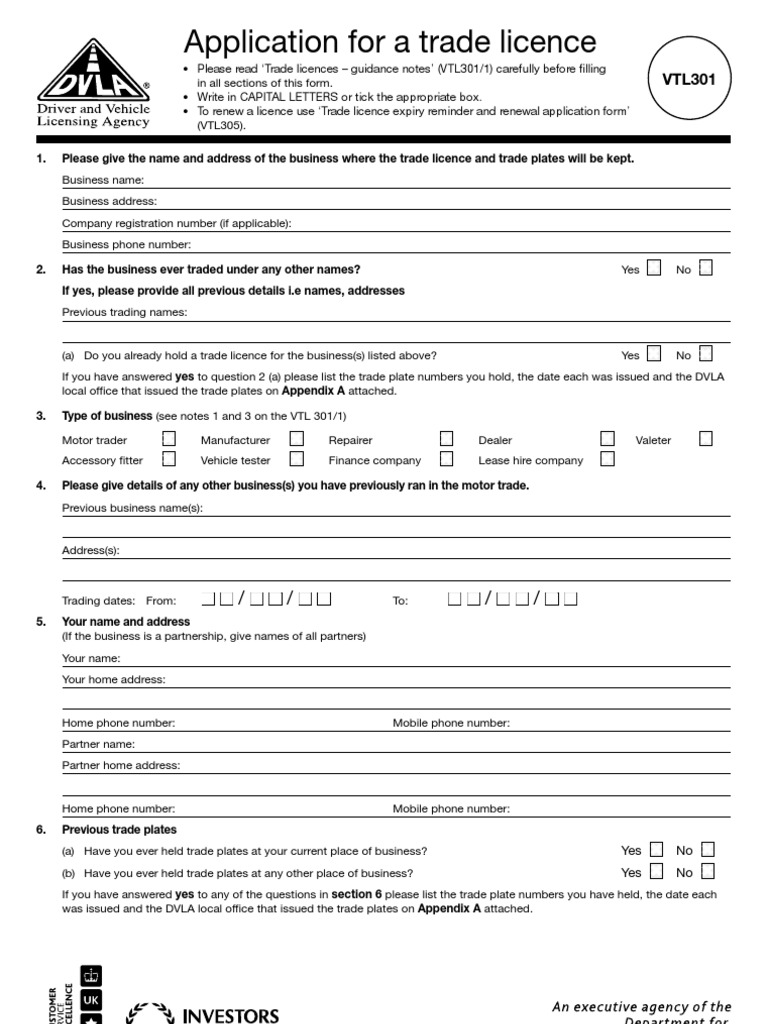 V301 Trade Licence Form | Vehicles | Government