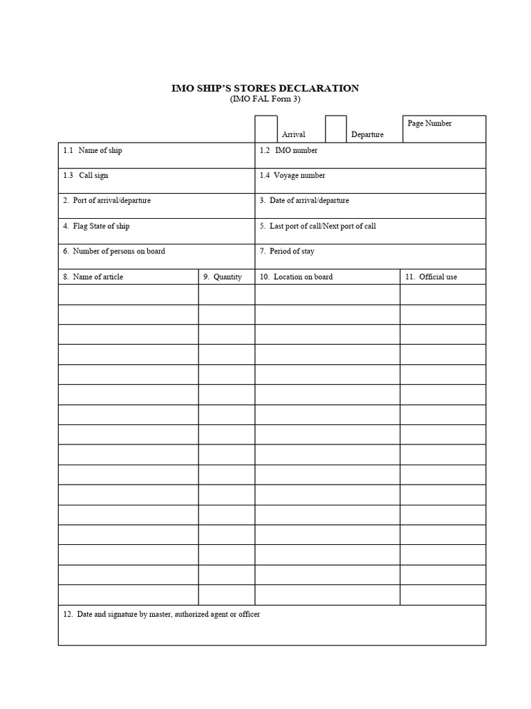 Falform3 Imo Ship's Stores Declaration | PDF