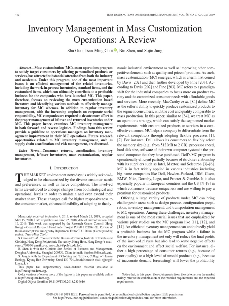 Inventory Management in Mass Customization Operations - A Review | PDF ...