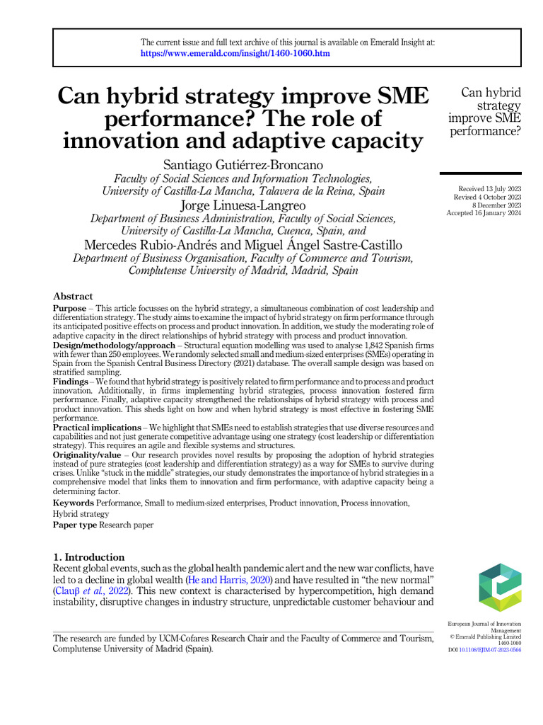 Can Hybrid Strategy Improve SME Performance - The Role of Innovation and Adaptive Capacity | PDF ...