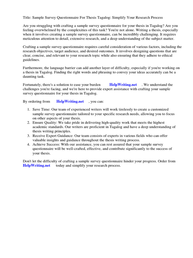 Sample Survey Questionnaire For Thesis Tagalog | PDF | Questionnaire ...