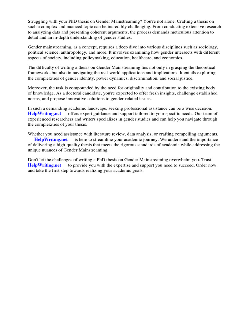 PHD Thesis On Gender Mainstreaming | PDF | Gender | Gender Studies