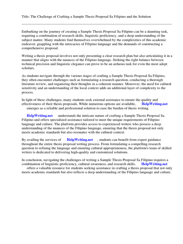 Sample Thesis Proposal Sa Filipino | PDF | Tagalog Language | Thesis