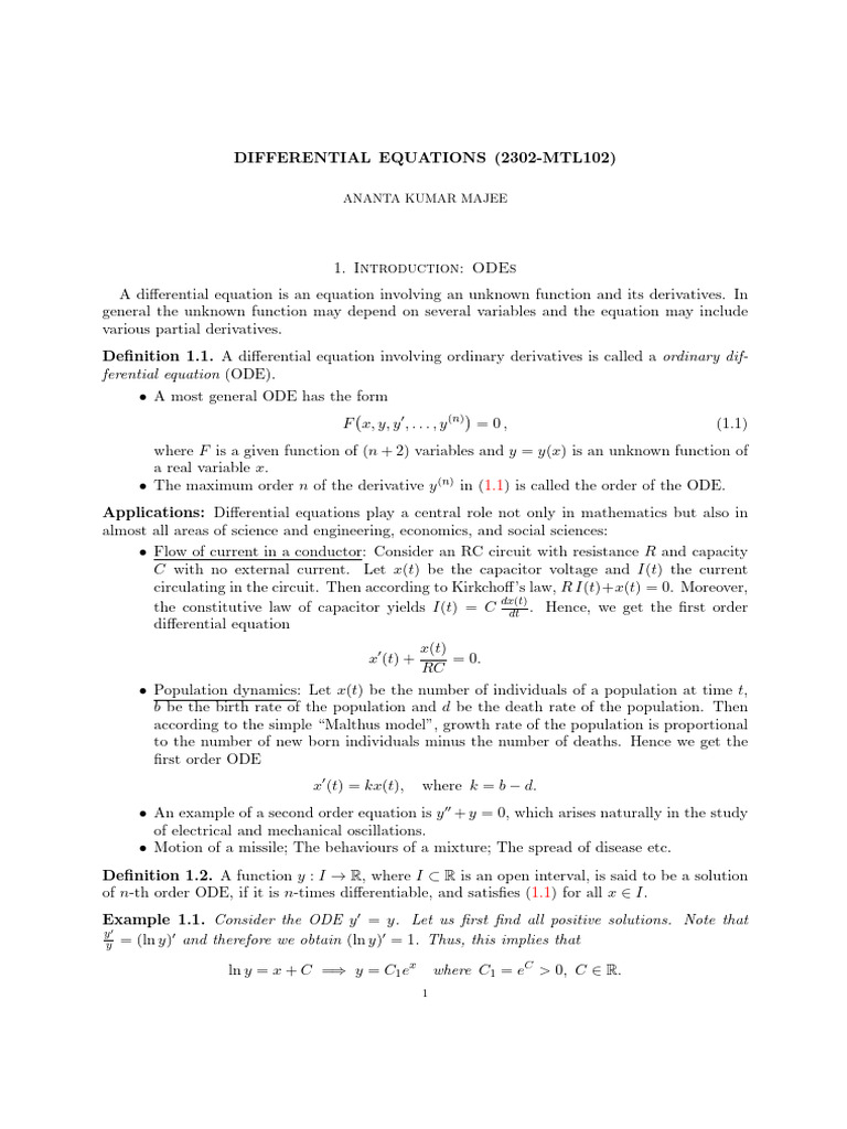 Lectures 1-6 | Download Free PDF | Ordinary Differential Equation | Equations