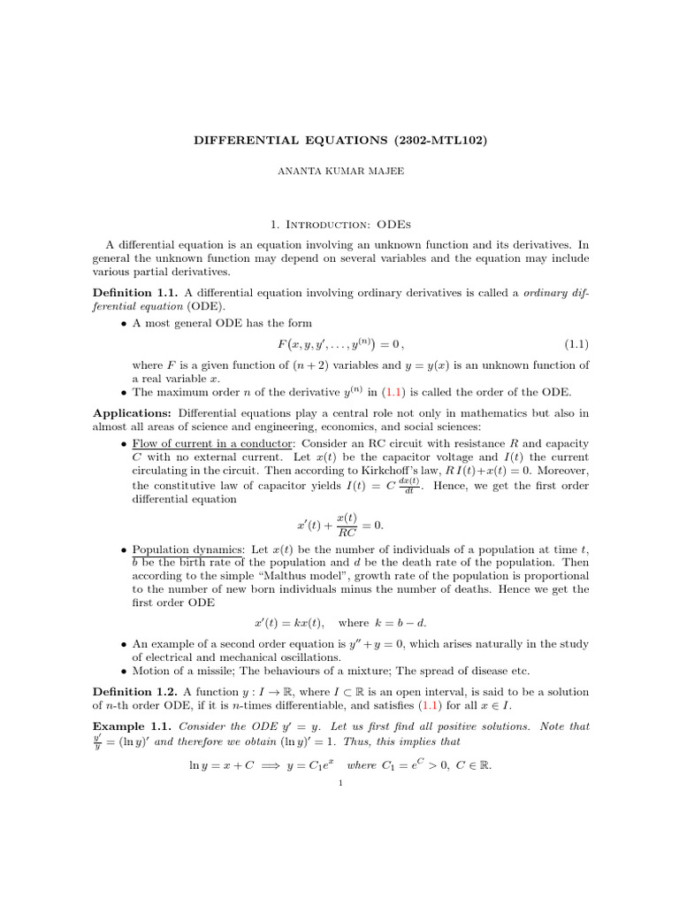 Lec 1-2 | PDF | Ordinary Differential Equation | Equations