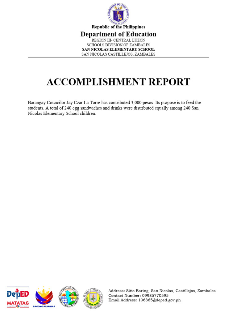 ACCOMPLISHMENT REPORT Feeding | Download Free PDF | Philippines
