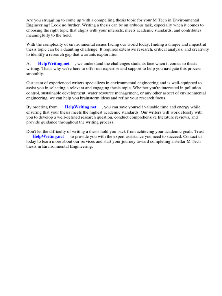 M Tech Environmental Engineering Thesis Topics | PDF | Concrete | Engineering