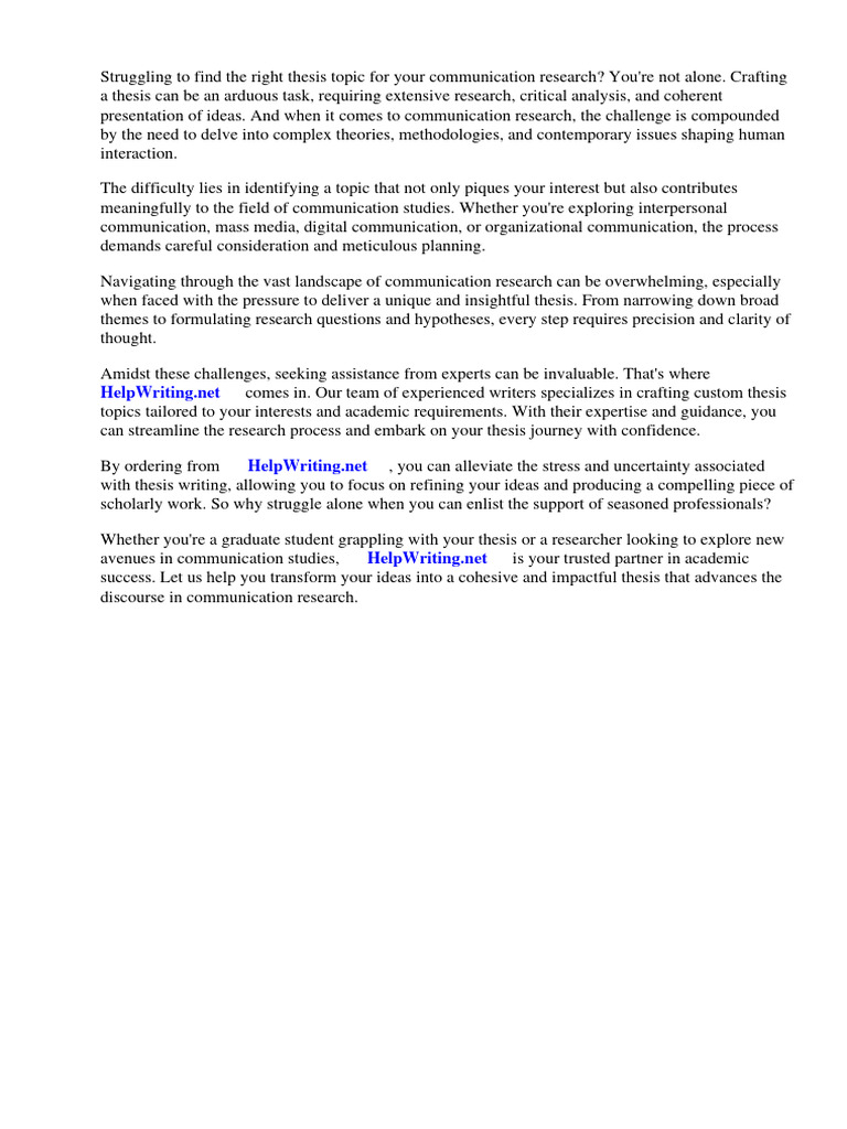 Thesis Topics For Communication Research | PDF | Communication | Thesis