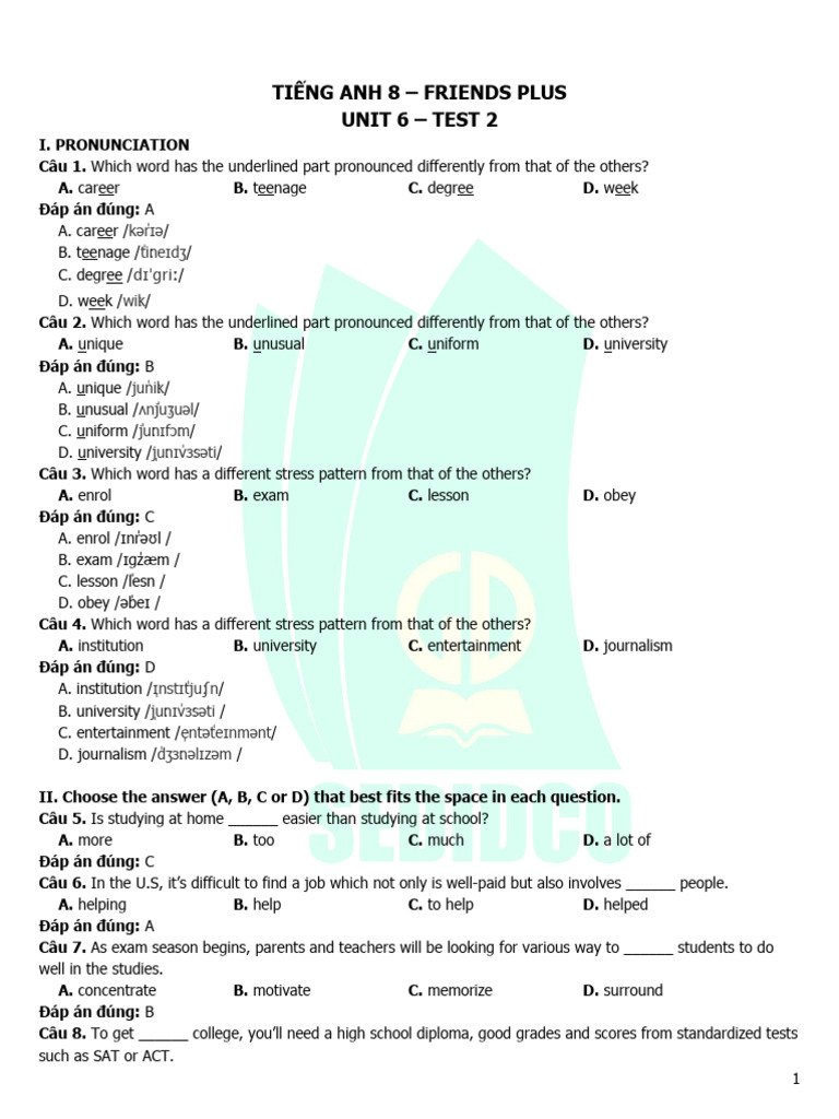 Unit 6 Test for English 8: Friends Plus | PDF | Social Science