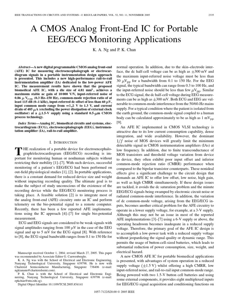 A CMOS Analog Front End IC for Portable EEC ECG monitoring Application | PDF | Amplifier ...