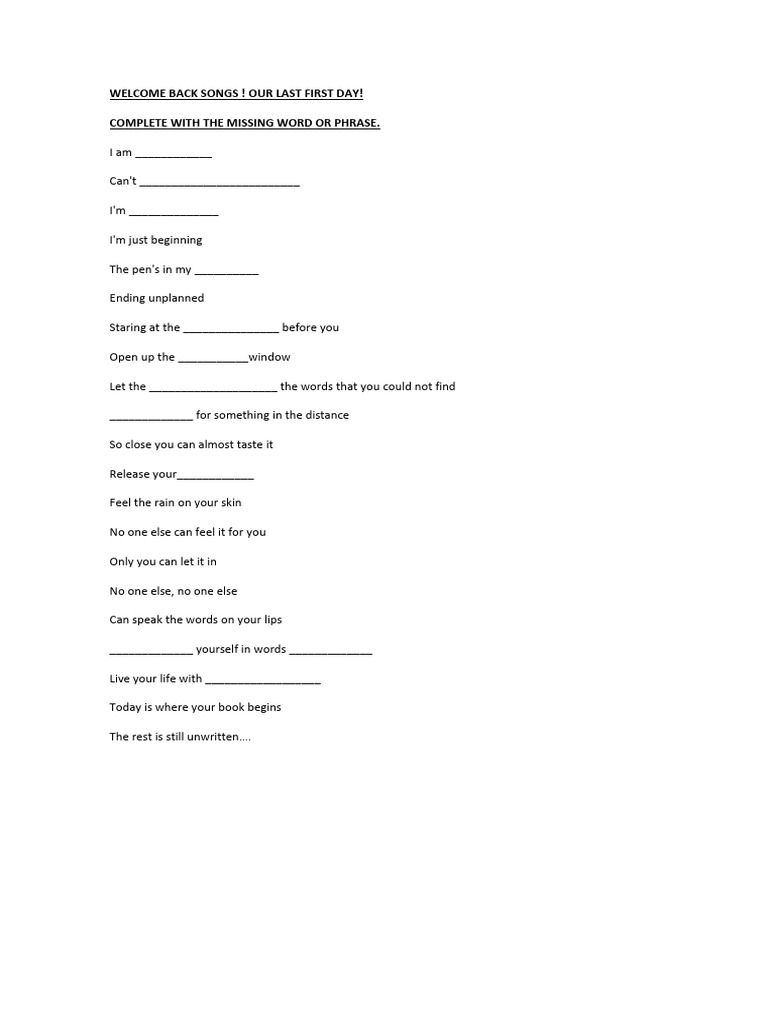 Welcome Back Songs | PDF