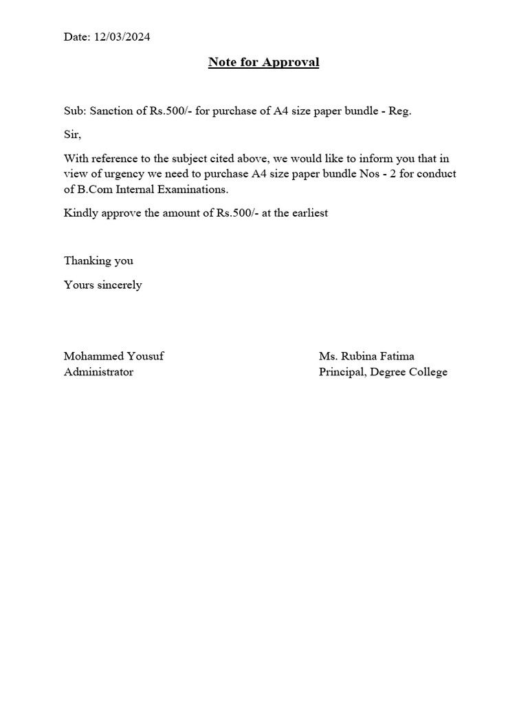 Note Approval Amt Rs500 20240312 | PDF