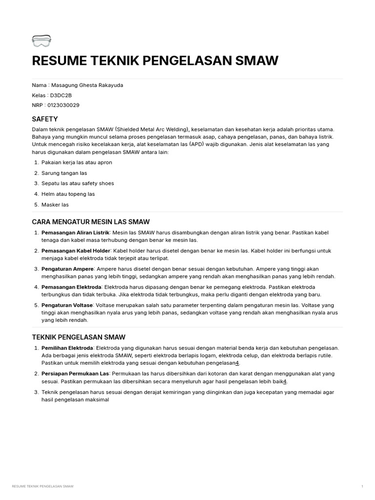 Resume Teknik Pengelasan Smaw | PDF | Komputer | Teknologi & Rekayasa