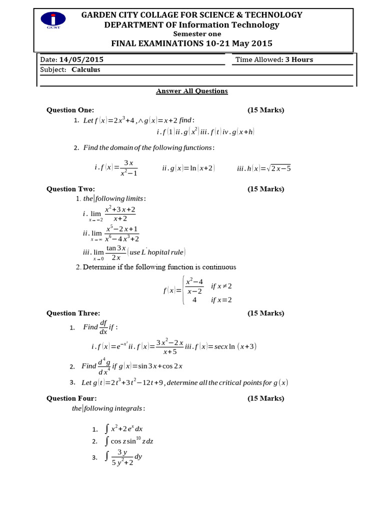 Final Calculus Sem1 Pdf Mathematical Analysis Calculus