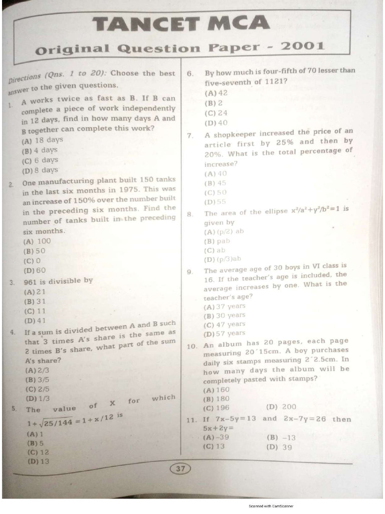 Mca 2001 - 2020 Question Paper - Compressed | PDF