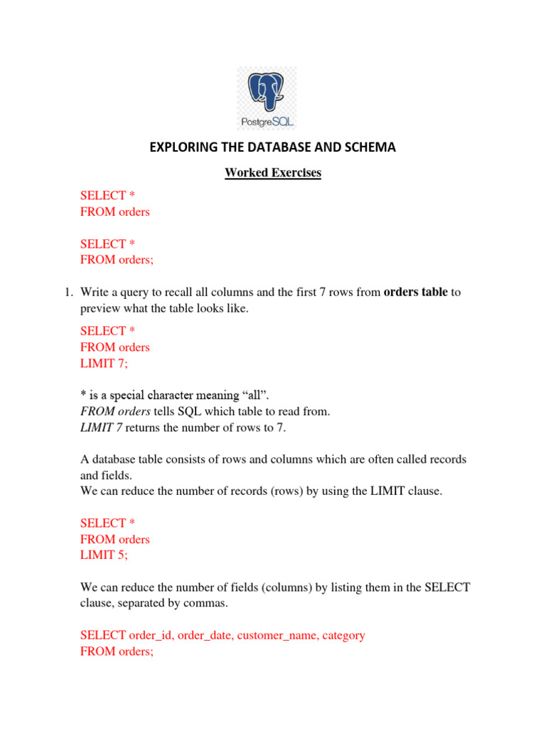 Exploring The Database And Schema Pdf Table Database Information Technology