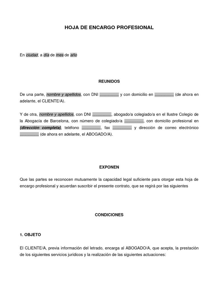Modelo Hoja Encargo Profesional Icab | PDF | Póliza de seguros | Seguro