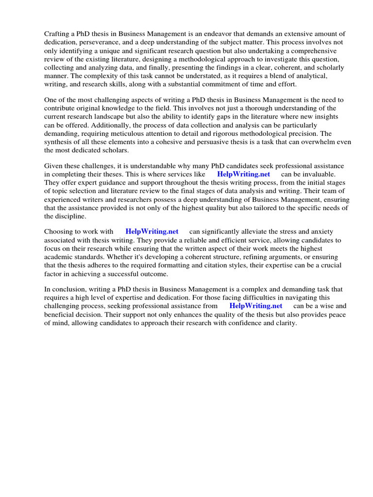 Sample PHD Thesis in Business Management | PDF | Thesis | Methodology